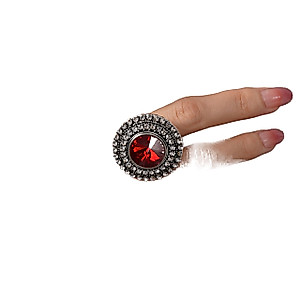 YERTTER Vintage Boho Ring Red Crystal Rhinstone Roud Ring Adjustable Antique Crystal Ring Expandable Open Wrap Ring Statement Ring for Women Large Cocktail Party (Red)