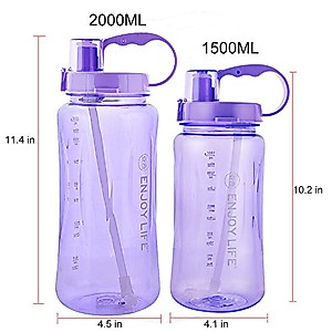 GTI 64 oz Water Bottle with Straw, Half Gallon Wide Mouth Portable Large Plastic Bottle Leak Proof Sports Cup 2L Big Travel Mugs with Scale Strap
