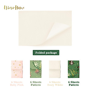 NICROHOME 24 Sheets Christmas Tissue Paper, Dark Green Pink Vintage Snowflake Wrapping Paper Set Bundle for Holiday Christmas Gift Bags Wrapping (20 x 15Inch)
