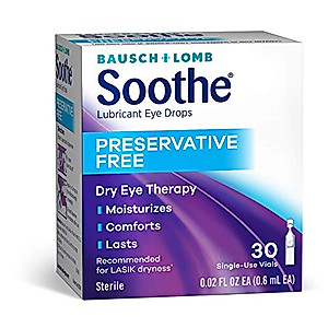 Bausch + Lomb Soothe Preservative-Free Lubricant Eye Drops, Box of 28 Single Use Dispensers