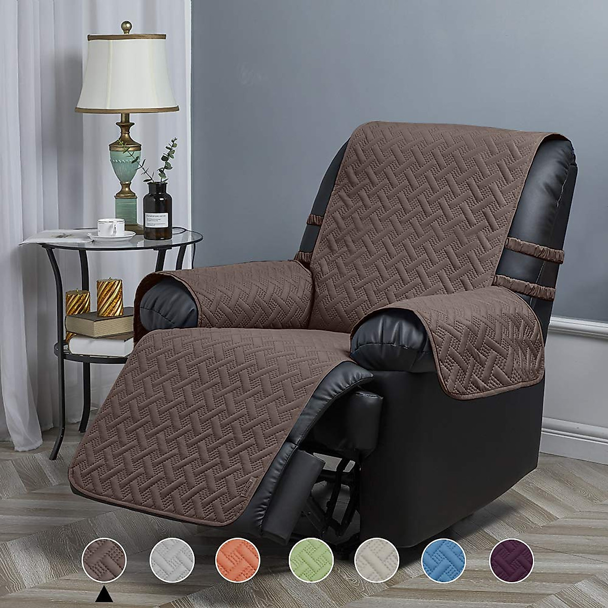 STONECREST Recliner Chair Cover Water Resistant, Reversible Washable Cover Stay in Place (Chocolate/Khaki, Recliner 34" T-Cushion Oversized)