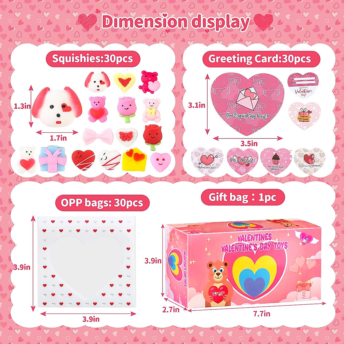 30Pack Valentines Cards for Kids with Mochi Squishy Toys, Squishy Squeeze Toy Bulk Valentines Day Gifts for Kids Classroom Exchange Small Toys for Kids Prizes Party Favors Goodie Bags Stuffers