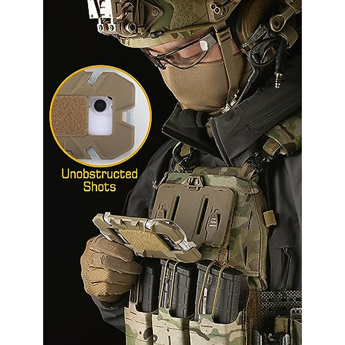 EralcNa Tactical Plate Carrier Vest Attachments, Universal Phone Chest Mount for Screen Size 6.1"-6.7" (tan)