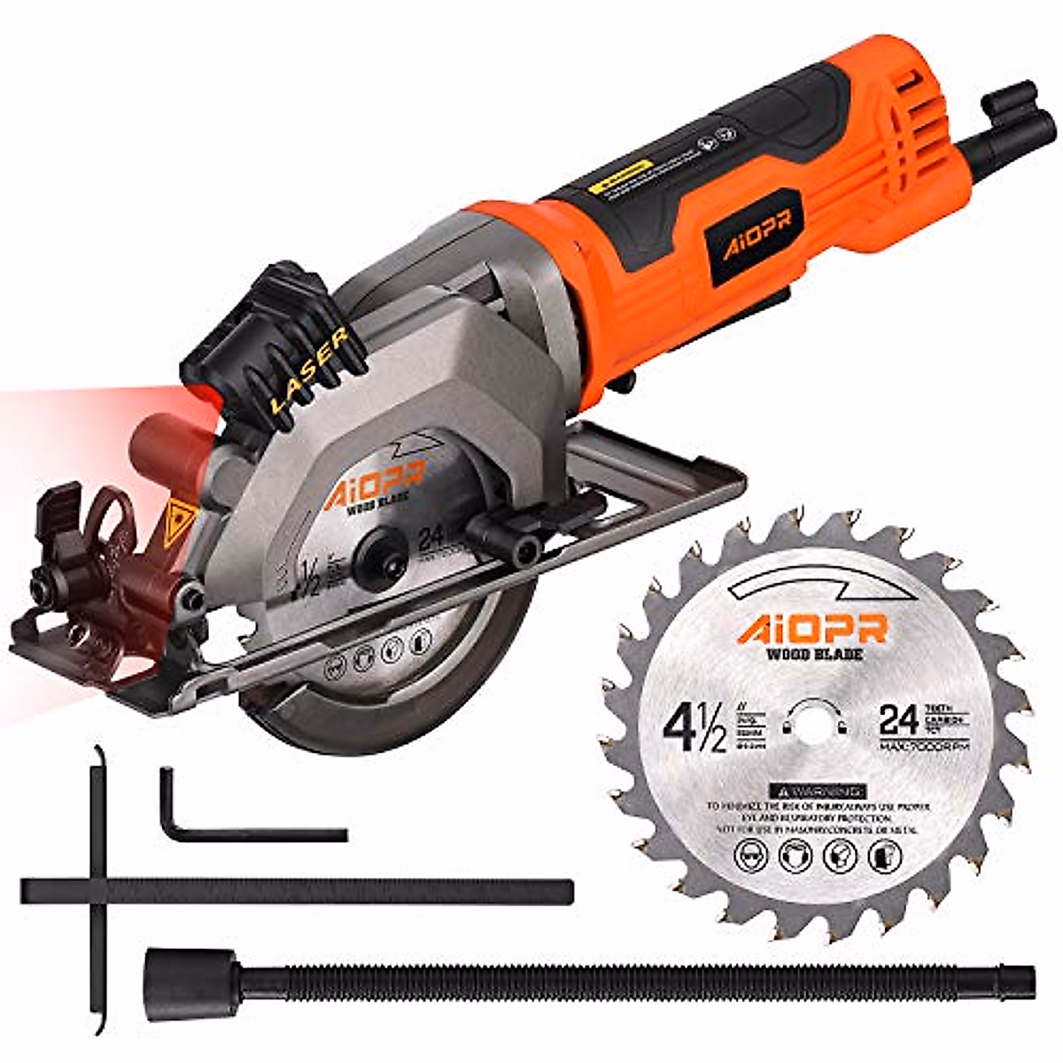 AIOPR 4Amp 4-1/2" Mini Circular Saw with Laser Guide, 24T TCT Blade (76602L)