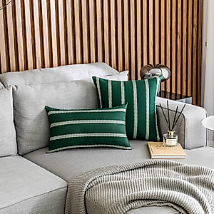 Home Brilliant Rectangular Throw Pillow Covers Striped Cotton Lumbar Accent Pillowcases for Couch Car Chair Women Holidays, 2 Pieces, 12x20 inches(30cm x 50cm), Green