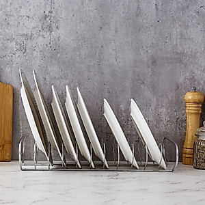 MyGift Chrome Plated Silver Metal Dinner Plate Storage Rack Organizer and Drying Rack, Holds up to 21 Dinner, Salad, and Dessert Round Plates - Made in Taiwan