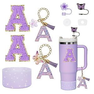 Liangang 9PCS Stanley Cup Accessories Set,Compatible with Stanley Cup 30oz 40oz,Including 2PCS Stanley Straw Cover and Boot,Spill Proof Stopper,2PCS Handle Charm, 2PCS Sticker Letter (Letter A)