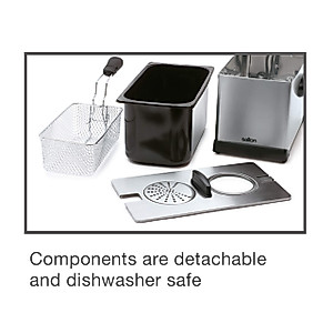 Salton Stainless Steel Deep Fryer, 3 Liter Oil Capacity with Wire Mesh Basket, Adjustable Temperature Control and Ready Lights, Completely Detachable Parts for Easy Clean Up, 1700 Watts (DF1233), 3L
