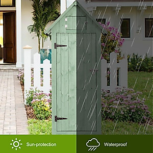 FairOnly Outdoor Shed Storage Cabinet, Garden Wooden Sheds, Outside Storage Cabinet Weather Proof with Floor, Fir Wood Tool Organizer with Door and Shelves for Backyard, Hallway (Green)