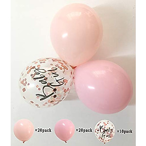 12inch Blush Pink balloons and Rose gold confetti Balloons for Baby Shower Birthday girl Party Decorations (Pastel Pink)