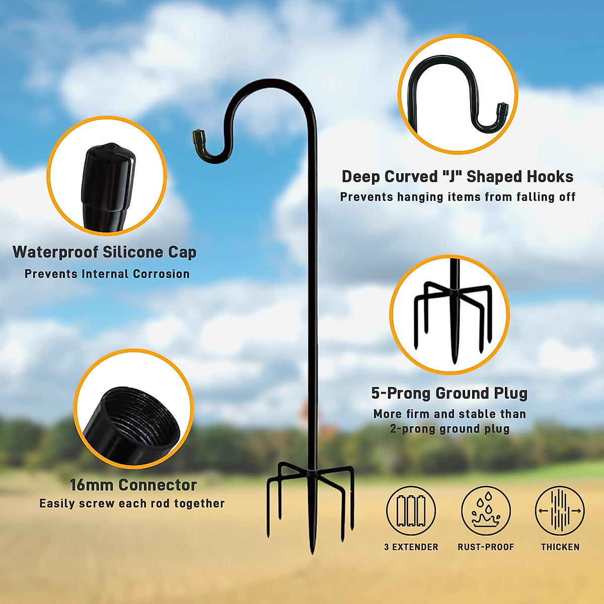 Rexwnadu Shepherd Hooks Outdoor 36 Inches for Lanterns Heavy Duty Shepherd Stand Plant Hanger Yard Hooks for Solar Lights,Bird Feeder,Wedding,Mason Jar,Planter Pot