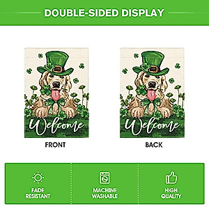 AVOIN colorlife St Patricks Day Green Hat Dog Garden Flag 12x18 Inch Double Sided, Lucky Shamrock 17 March Welcome Yard Outdoor Flag