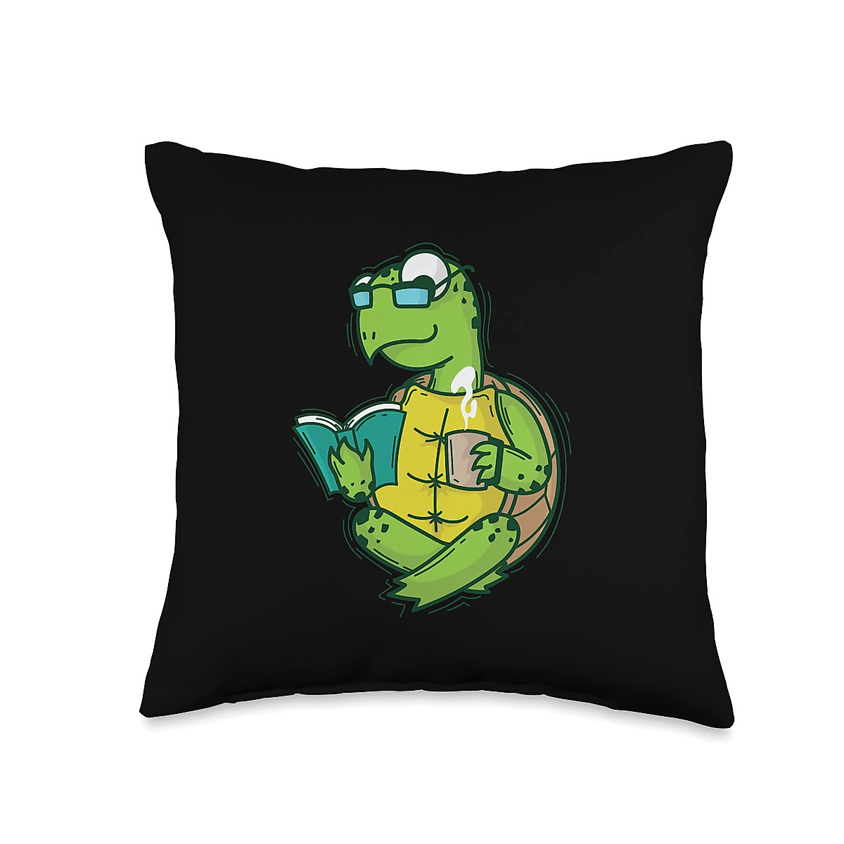 Turtle reptile carapace old Sauropsida Testudines Tortoise Loves Reading and Coffee or Tea Throw Pillow, 16x16, Multicolor