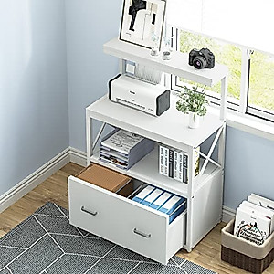 Tribesigns Lateral File Cabinet Modern Filing Cabinet with 1 Large Drawer, Printer Stand with 3 Open Storage Shelves for Home Office