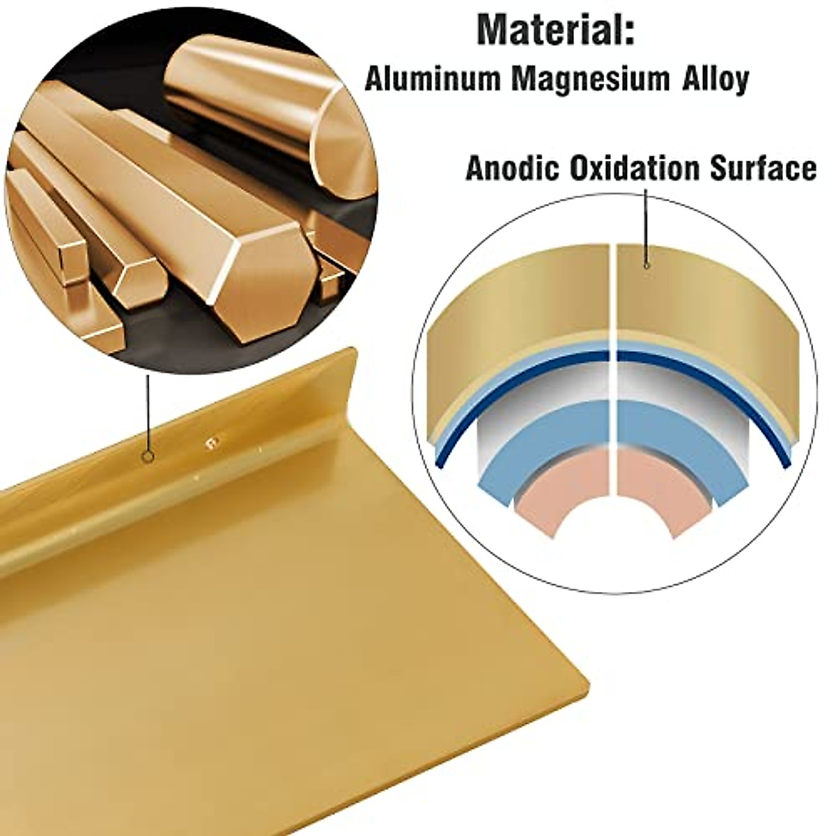 LAIGOO 3 Set Gold Floating Shelves, Makeup Organizer Wall Mounted Bathroom Wall Shelves Countertop Organizer, Picture Display Ledge Shelf, Space Aluminum, Shower Shelves (11.81+15.75+19.68 Inch)