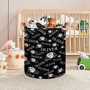 Personalized Laundry Basket, Custom Gift Laundry Hamper for Boy, Collapsible Waterproof Laundry Baskets, Dirty Clothes Toy Hamper for Kids Police Car Black