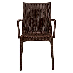 LeisureMod Hickory Weave Indoor Outdoor Patio Dining Side Armchair Set of 4 (Brown)