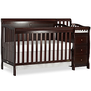 Dream On Me 5-in-1 Brody Full Panel Convertible Crib in Espresso with Changer, Spacious Drawers, Detachable Changing Table, 1''Changing Pad