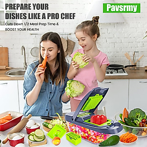 Vegetable Chopper, Pavsrmy Multifunctional 12-IN-1 Kitchen Veggie Chopper Food Chopper with 8 Blades, Pro Onion Chopper Vegetable Cutter Slicer Dicer with Container for Patato, Salad, Tomato, Carrot