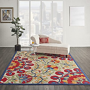 Nourison Aloha Indoor/Outdoor Red/Multi 7'10" x 10'6" Area -Rug, Easy -Cleaning, Non Shedding, Bed Room, Living Room, Dining Room, Deck, Backyard, Patio (8x11)