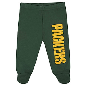 Gerber NFL Green Bay Packers 3 Pack Bodysuit Footed Pant and Cap Registry Gift Set, Green/White Green Bay Packers, 0-3M