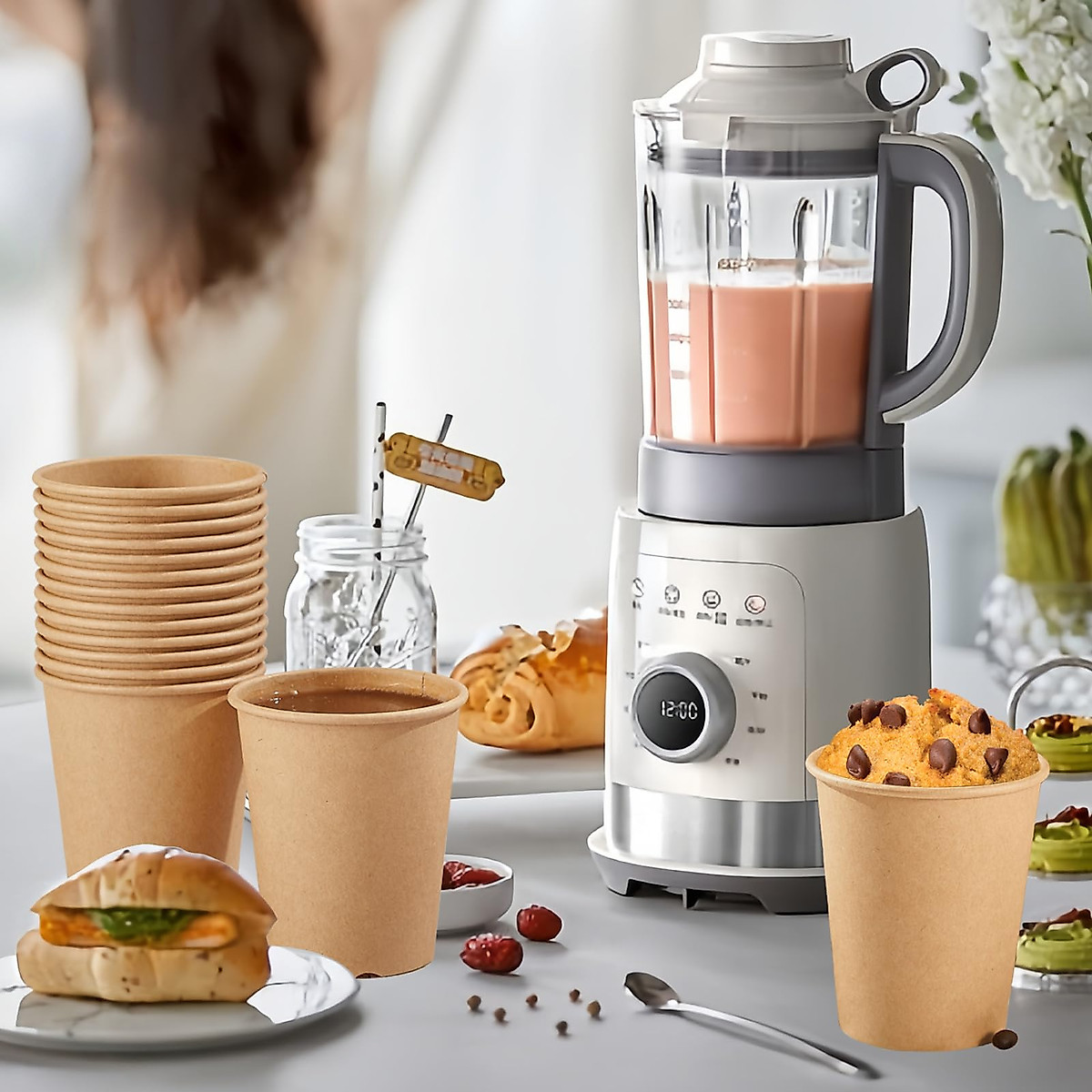 SIUQ 400 Pack 8 oz Kraft Paper Cups, Unbleached Disposable Paper Coffee Cups, Thickened Hot/Cold Beverage Drinking Cup for Party, Home, Cafes, Bistros, Businesses (Brown)