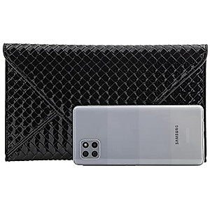 JNB Weaved Faux Patent Leather Glossy Envelope Clutch,Black2