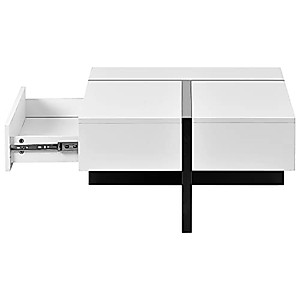 Merax Contemporary Rectangle Coffee Table, Modern High Gloss Surface, Living Room Furniture, White and Black