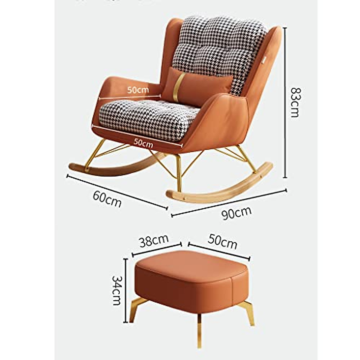 Accent Chairs For Living Room，Patio Rocking Chair,Leisure Sofa Rocking Chair and Footstool，Rocking Chair Outdoor Patio And Porch Seating，The Seat Cushion Is Removable And Washable(Color:Beige A)