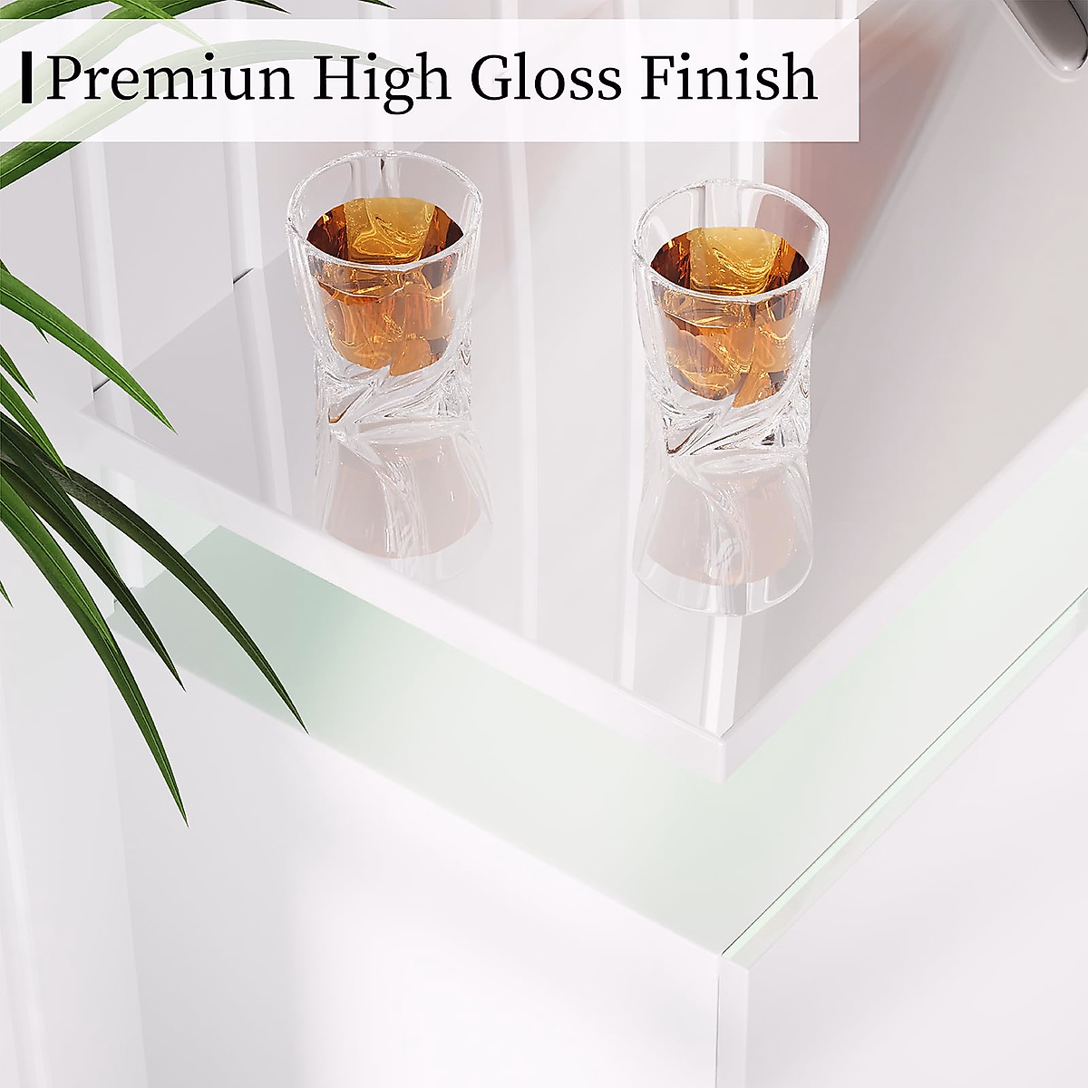 AMERLIFE Fireplace TV Stand with 40" Fireplace, 80" Modern High Gloss Fireplace Entertainment Center LED Lights, 2 Tier TV Console Cabinet for TVs Up to 90", White & White