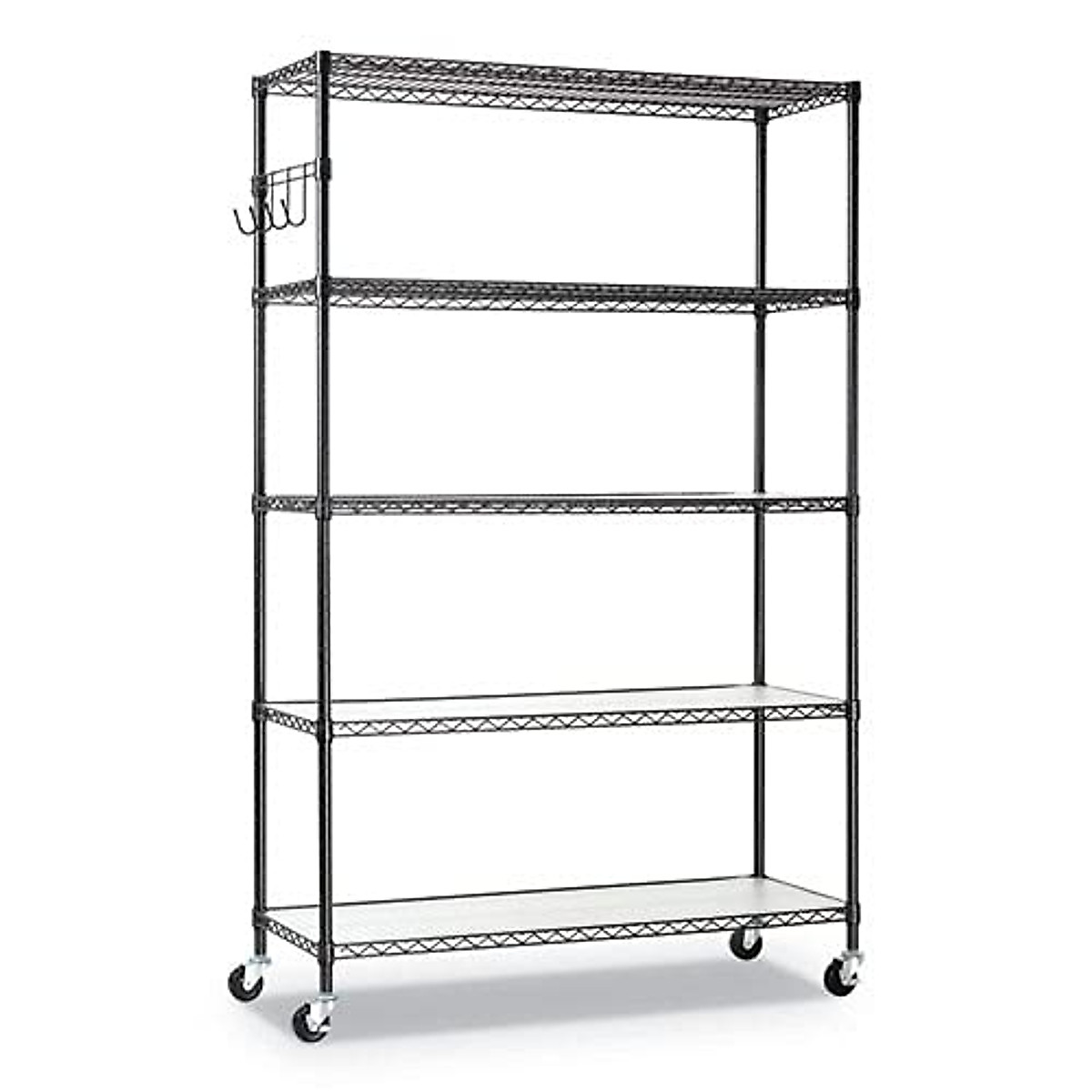 Alera 5-Shelf Wire Shelving Kit with Casters and Shelf Liners, 48w x 18d x 72h, Black Anthracite