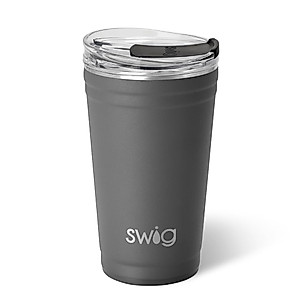 Swig Life 24oz Party Cup, Stackable Insulated Travel Coffee Tumbler with EZ Slider Lid, Cup Holder Friendly Travel Thermos, Stainless Steel 24 oz Tumbler, Reusable Coffee Mug (Grey)