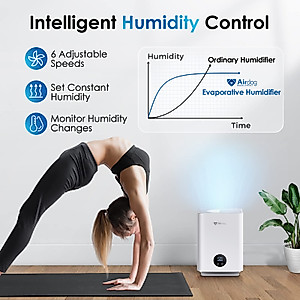 Airdog Evaporative Humidifier, Nanoscale Cool Mist-Free Humidifier for Bedroom Large Room, Whisper Quiet, Constant Humidity, Easy to Clean, Remote Control, 3L Air Humidifier for Baby, Indoor Plants
