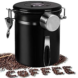 Coffee Container Airtight Coffee Canister, Coffee Stainless Steel Container for the Kitchen, Coffee Ground -One Way Co2 Valve Airtight Coffee Canister (Black,1.5L)…