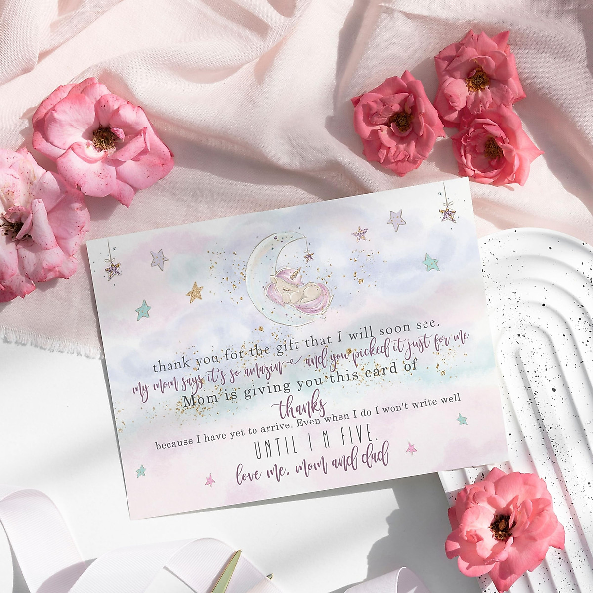 Paper Clever Party Unicorn Baby Shower Thank You Cards with Envelopes - 25 Pack - 4x6 Blank Notes with Whimsical Star and Moon Design - Thanking for Gifts from Baby Girl