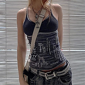 Women 90s Aesthetic Vintage Crop Cami Top Sleeveless Graphic Print Fairy Grunge Tank Vest Top E-Girl Streetwear (S, 11-Vintage)