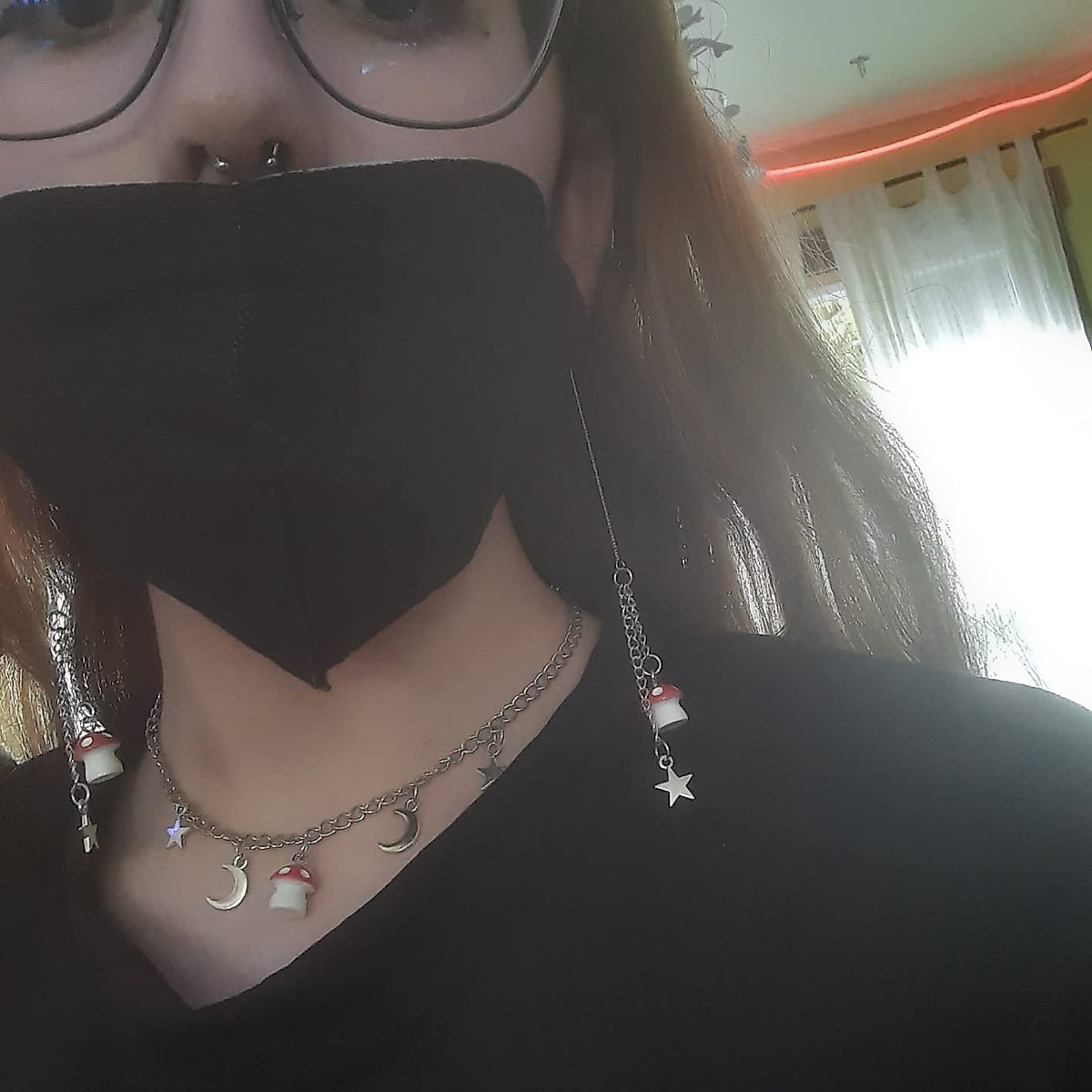 Star Moon Mushroom Necklace Earrings Set,Simulation Acrylic Red Mushroom Drop Earrings for Girls,Long Tassel Mushroom Shape Dangle Earrings for Women (4pair)