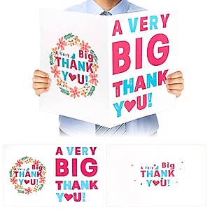 Giant Thank You Card with Envelope, 14 x 22 Inch Very Big Thank You Jumbo Greeting Card, Oversize Group Team Card Jumbo Message Greeting Cards for Wedding Graduation Baby Shower Party Gift (modern)
