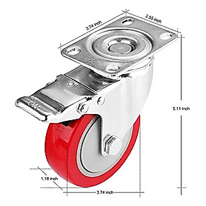4" Swivel Plate Caster Wheels, PRITEK Heavy Duty Metal Caster Wheels Lock The Top Plate and The Wheels Replacement for Industrial Trailer or Large Home Furniture (Bearing 300lbs Each, Set of 4)