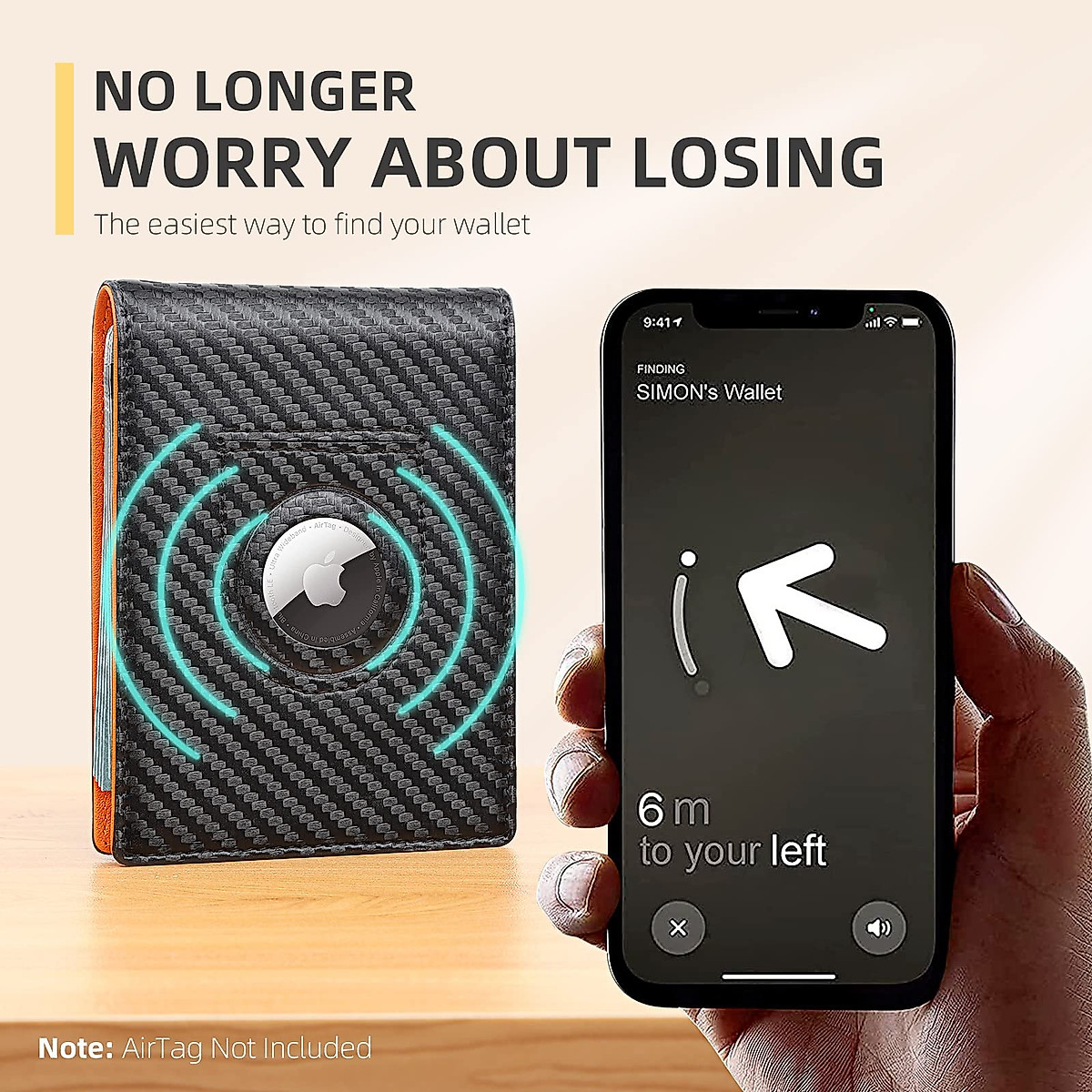 RUNBOX Airtag Wallet Men, Slim but Spacious Wallet for Men with Airtag Holder, Leather Credit Card Case Wallet, Bifold Wallet for Air Tag GPS Tracker, RFID Protected