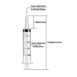 5 Pack 20ml Syringe, Large Plastic Syringe for Scientific Labs, Dispensing, Measuring, Watering, Refilling, Multiple Uses