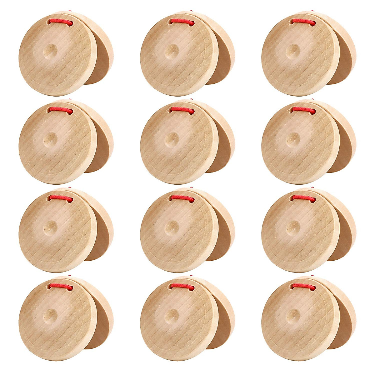 Licogel Wooden Castanet Percussion Instrument - 12PCS Hand Finger Castanets Party Favors Spanish Wood Castanets Classroom DIY Rhythm Music Musical Instrument for Kids Children Adults