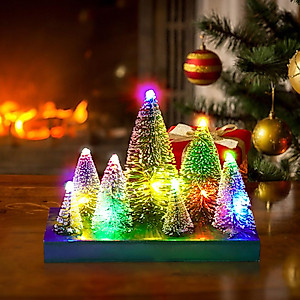 Mini Christmas Trees, Artificial Christmas Tree Desktop Decoration with LED Colour Lights, Xmas Christmas Tree Festival Gift Ornament #P