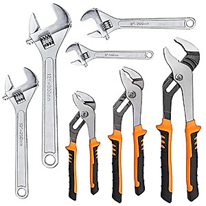 FASTORS 7 PCS Adjustable Wrench & Tongue and Groove Plier Set,Spanner Wrench Work with Groove Joint Pliers Make The Maintenance More Efficient,Plier Set Are Perfect for Basic Home Repair.