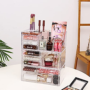 Cq acrylic Clear Makeup Organizer And Storage Stackable Skin Care Cosmetic Display Case With 9 Drawers Make up Stands For Jewelry Hair Accessories Beauty Skincare Product Organizing