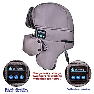 Mens Trapper Hat with Ear Flaps, Bluetooth Hunter Hat，Papakha, Mens Winter Hat, Headphones ajr Hat, Wireless Lumberjack Hat, Winter Face Masks for Women,Men, Grey