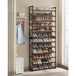 SONGMICS Shoe Rack, 12-Tier Tall Metal Shoe Storage Organizer for Closet, Entryway, Garage, Set of 2 6-Tier Big Stackable Shoes Rack Shelf, Adjustable Feet & Slanted Shelves, Holds 48-60 Pairs, Black
