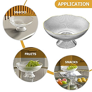 Operitacx PET Fruit Plate Footed Round Pedestal Bowl Clear Snack Nut Tray Appetizer Serving Dish Dessert Candy Display Stand for Kitchen Counter Centerpiece Table Decor (9.8x4.3 inch)