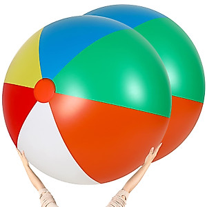 2 Pcs 5 Feet Giant Beach Ball Rainbow Color Big Ball Inflatable Large Giant Ball Blow Up Giant Inflatable Ball for Kids Adults Summer Pool Party Water Game Huge Toy