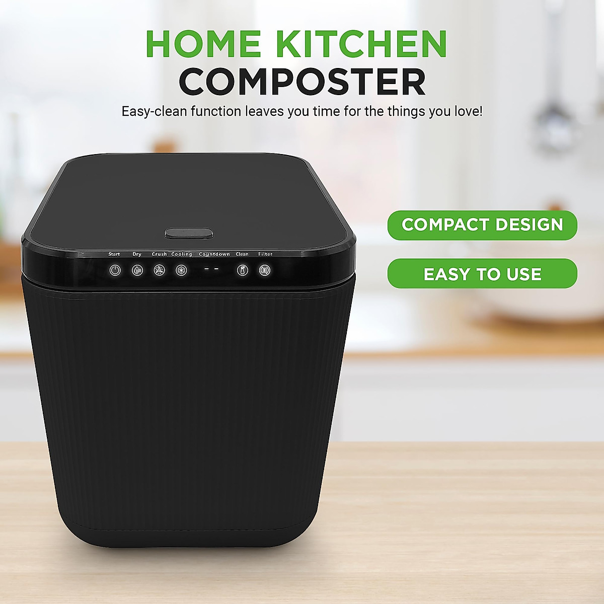 Nutrichef 3L Electric Kitchen Composter - Compost’s Organic Material & Food Scraps | Countertop Automatic Compost Bin | Dry, Crush, & Cooling Functions | Perfect for Kitchens & Apartments | Grey